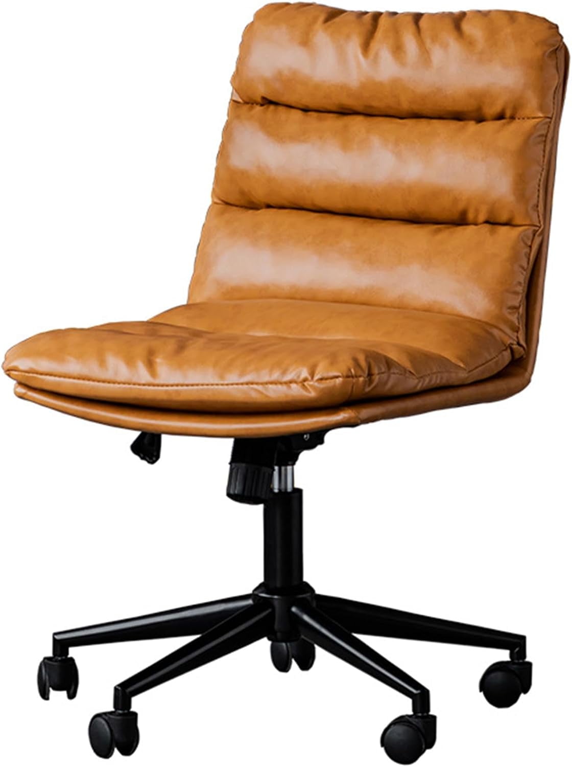 SASYXDC Leather Computer Task Chair Ergonomic Swivel Armless Chair with ...