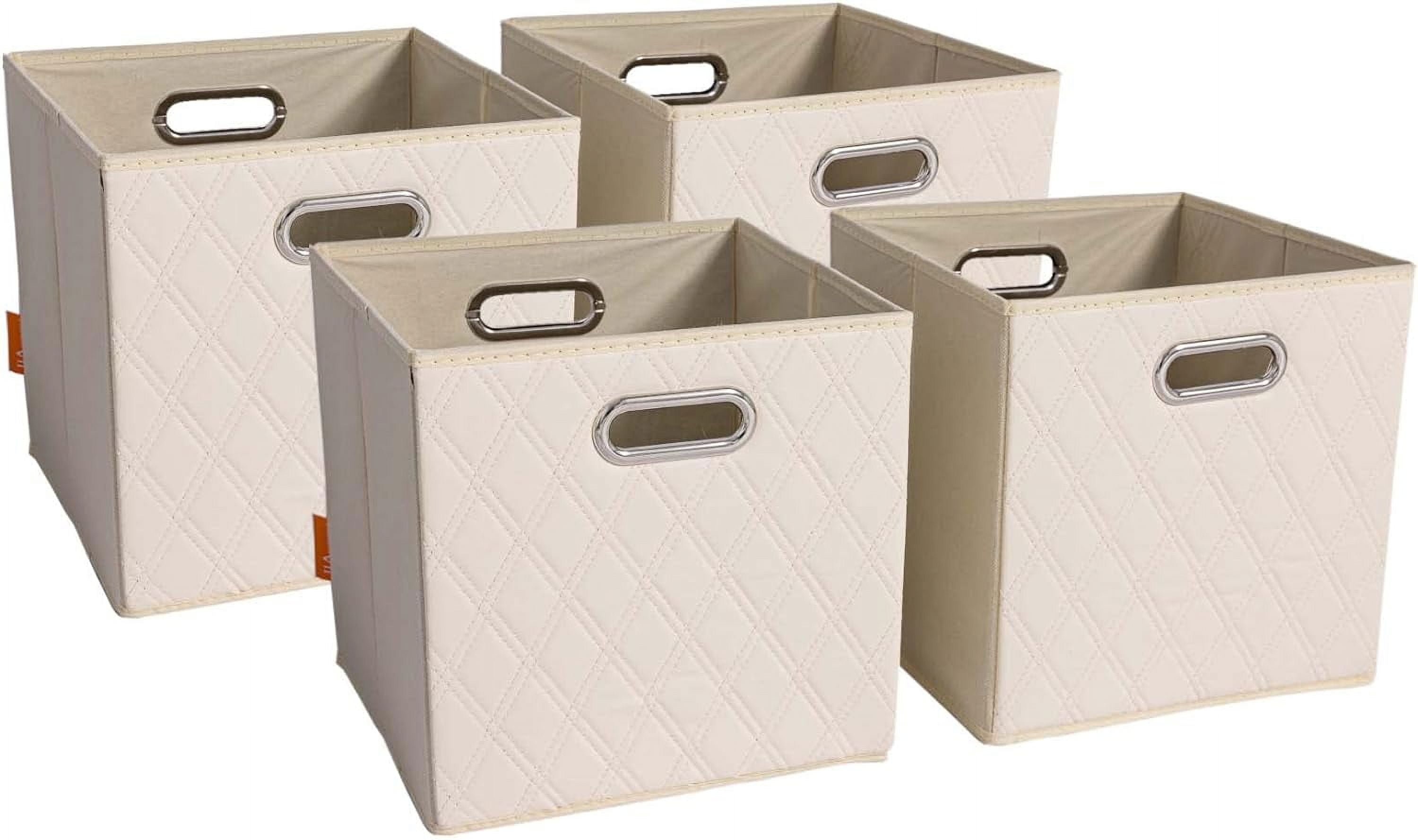 SASYXDC Medium 12-inch Foldable Diamond Patterned Faux Leather Storage ...