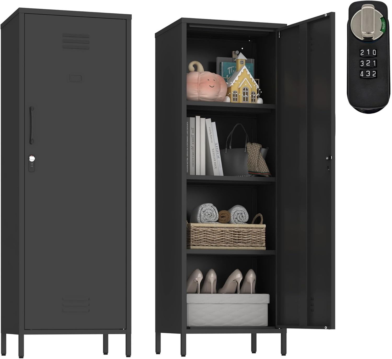 SASYXDC Metal Armoire Wardrobe Cabinet with Hanging Rod and 1 Shelves ...