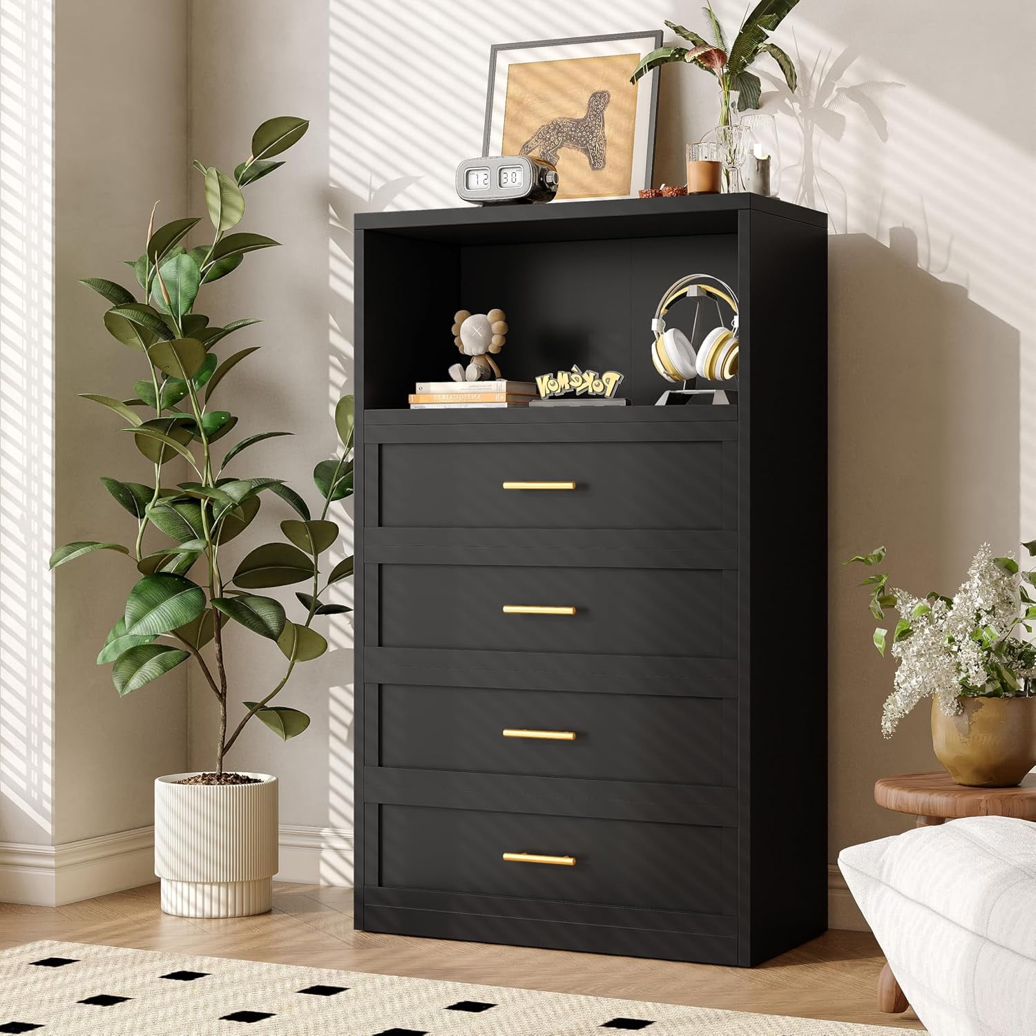 SASYXDC Metal Drawer Storage Cabinet 4 Drawers with Open Countertop ...