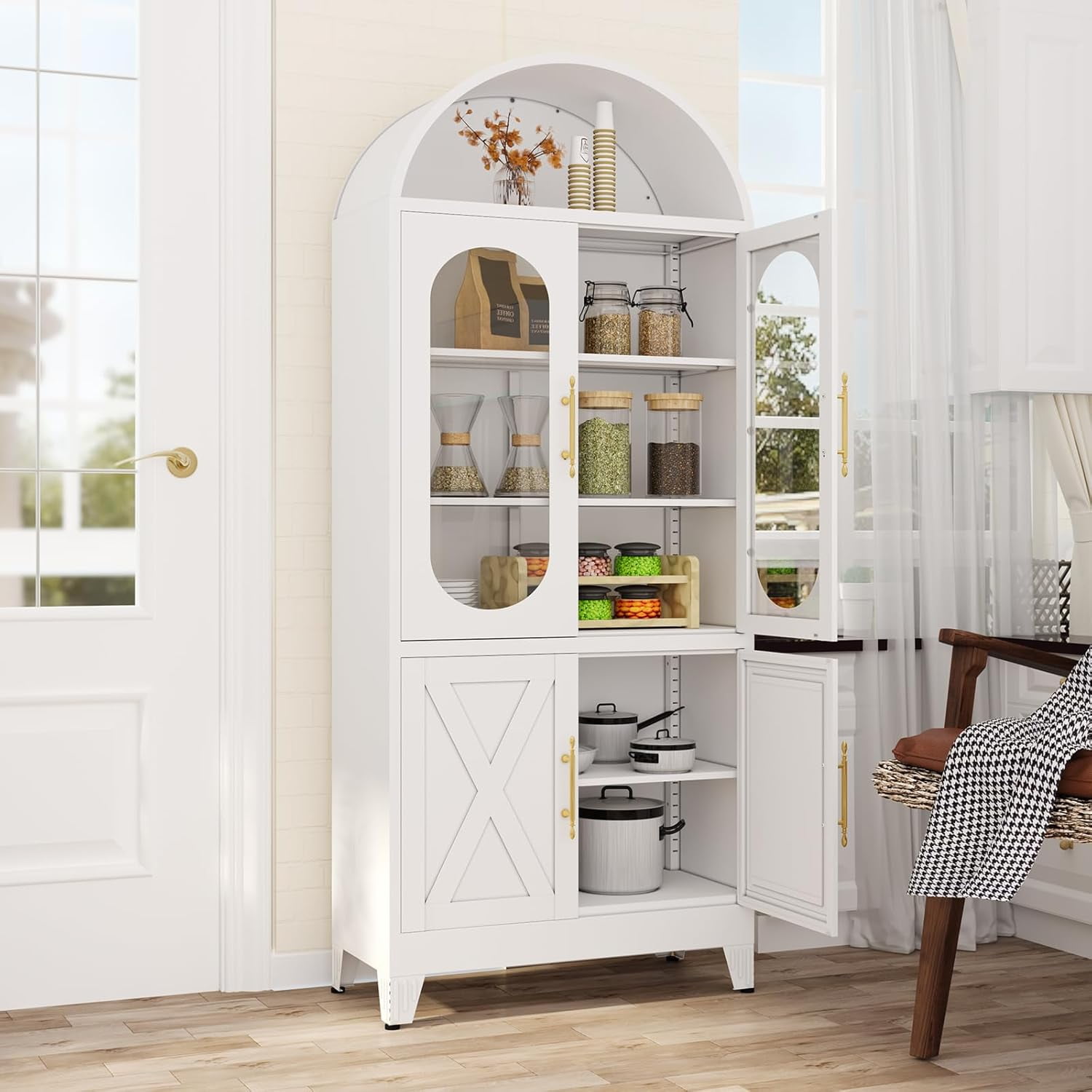 SASYXDC Metal Storage Cabinet Pantry Storage Cabinets with 4 Doors 2 ...