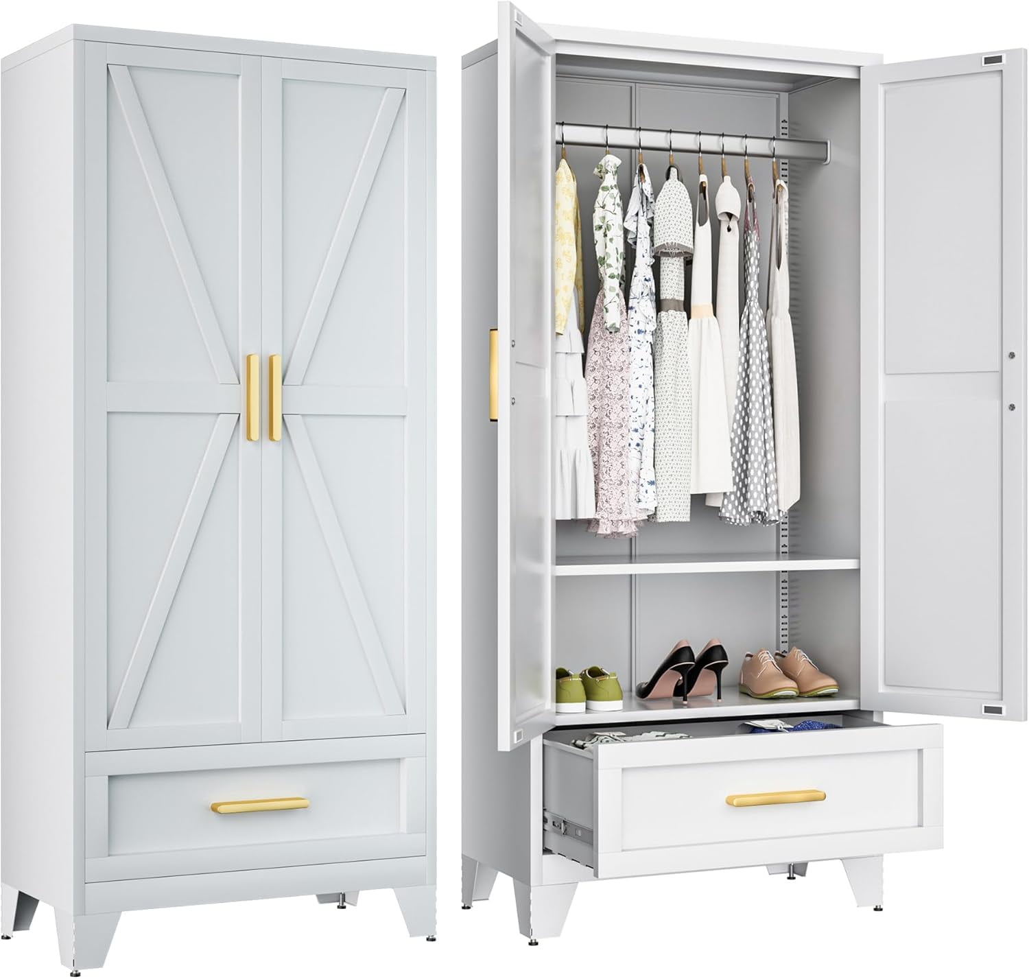 SASYXDC Metal Wardrobe Cabinet 71 Armoire Wardrobe Closet with Drawers ...