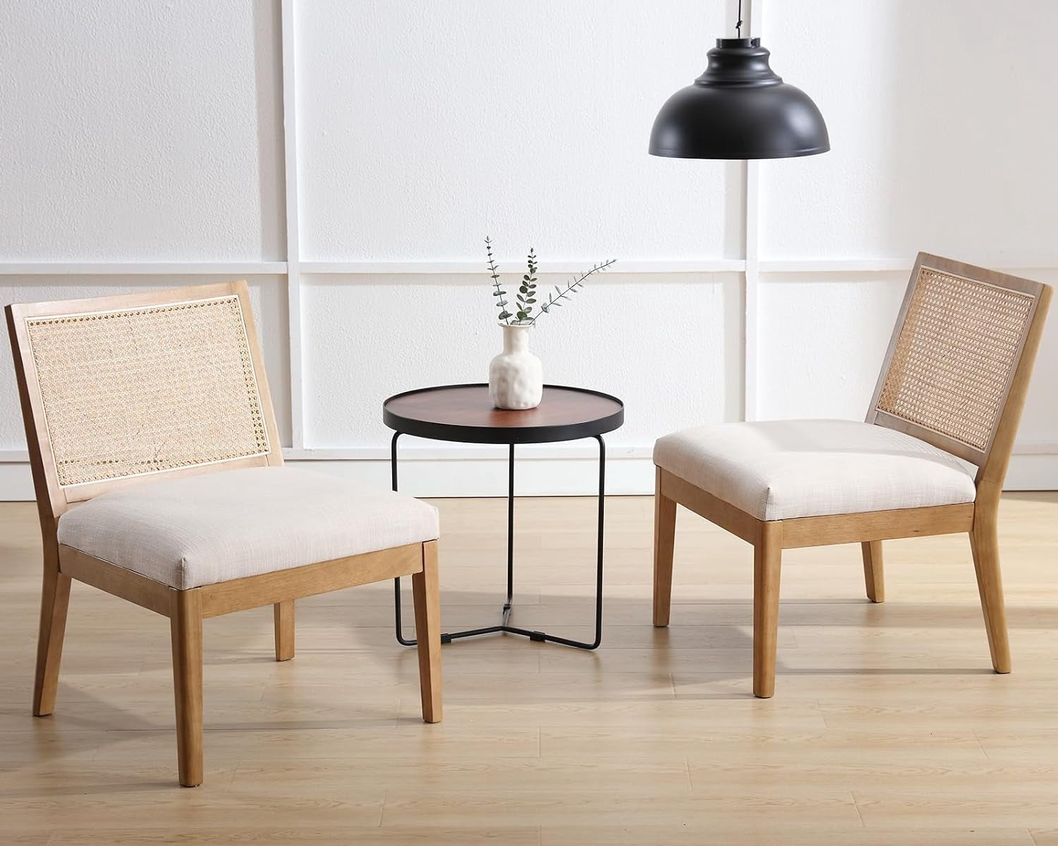 SASYXDC Mid Century Modern Farmhouse Rattan Armless Accent Chair Comfy ...