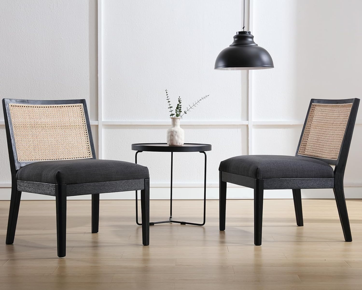 SASYXDC Mid Century Modern Farmhouse Rattan Armless Accent Chair Comfy ...