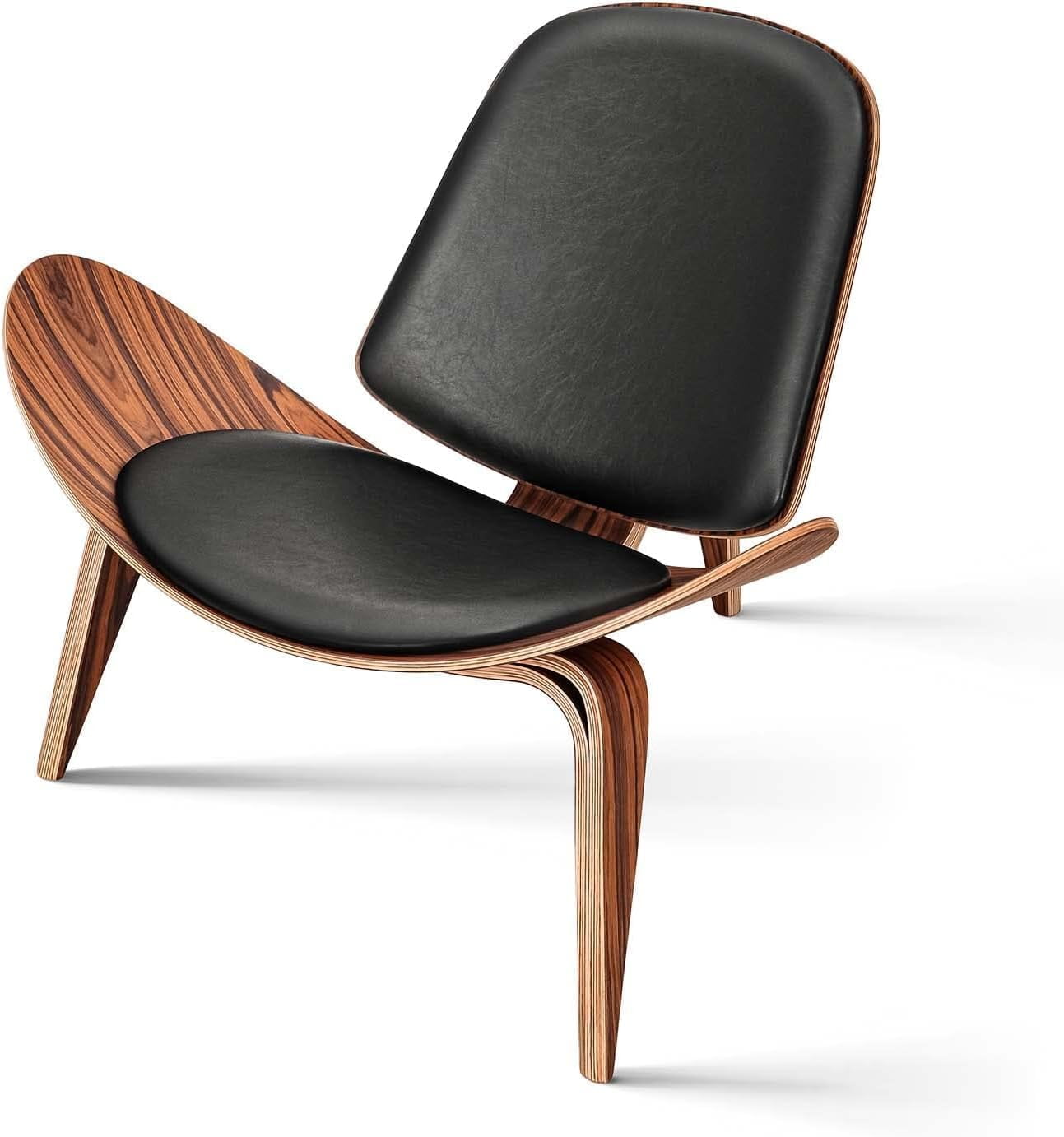 SASYXDC Mid Century Shell Lounge Chair PU Leather Tripod Plywood ...