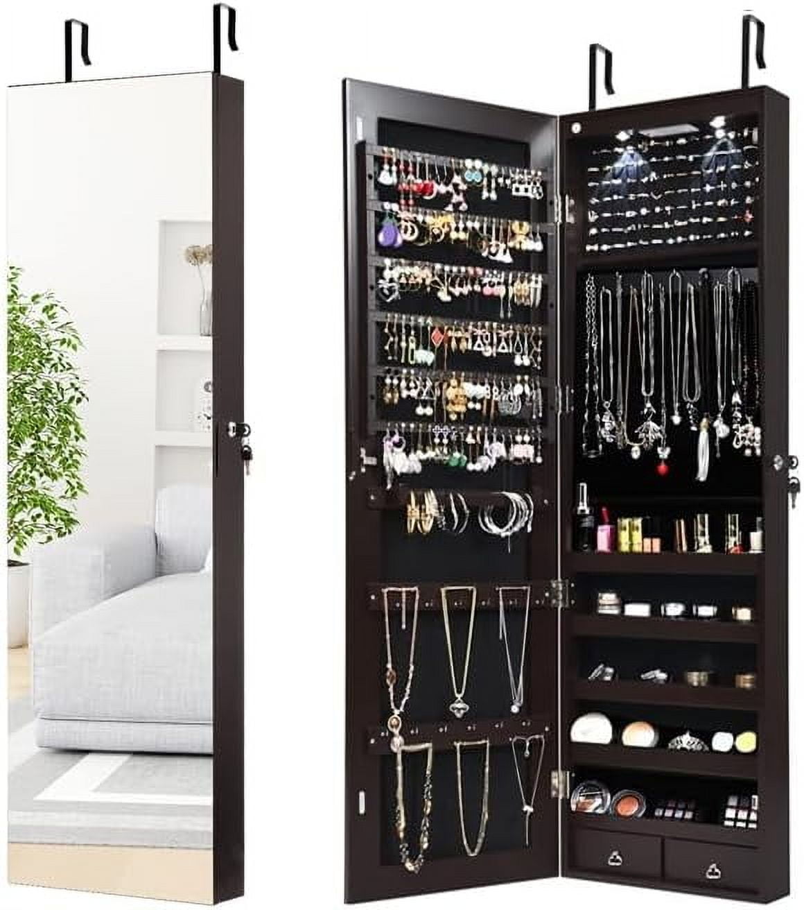 SASYXDC Moccha Wall Door Jewelry Armoire Full Screen Jewelry Cabinet ...
