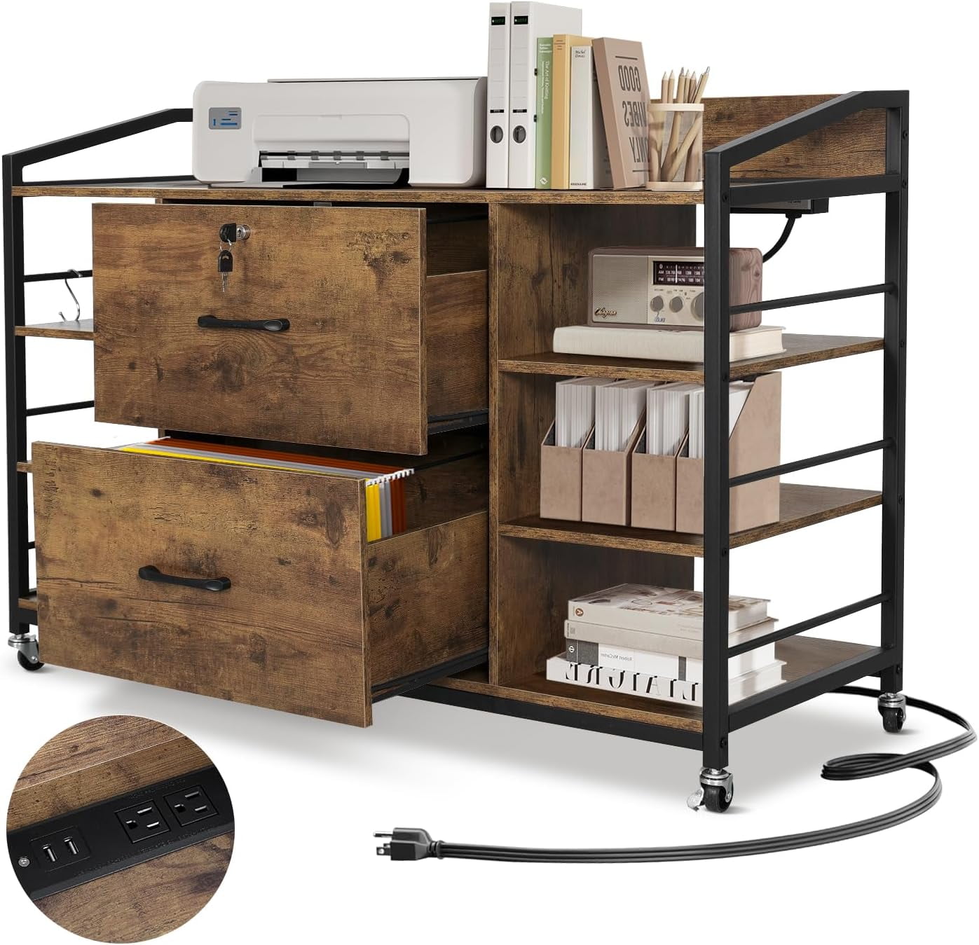 SASYXDC Printer Stand with Storage Lateral File Cabinet 2 Drawer with ...