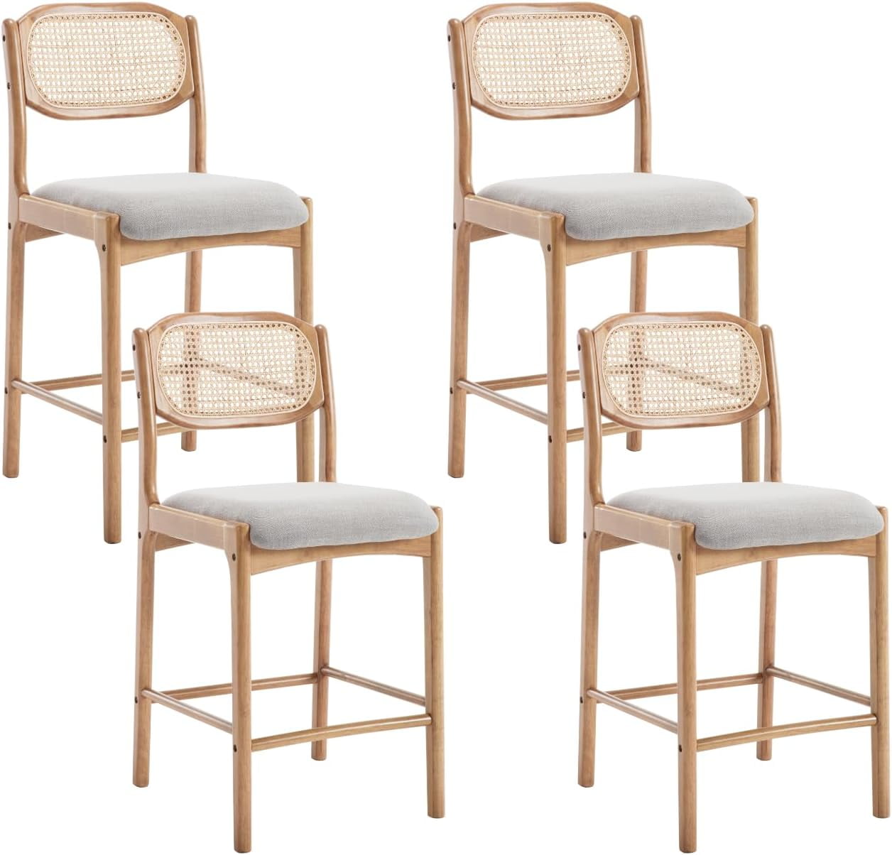 SASYXDC Rattan Counter Height Bar Stools Farmhouse Mid Century Modern ...