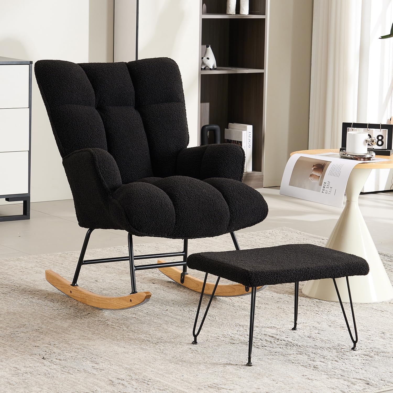 SASYXDC Rocking Chair Nursery Upholstered Teddy Glider Rocker for ...