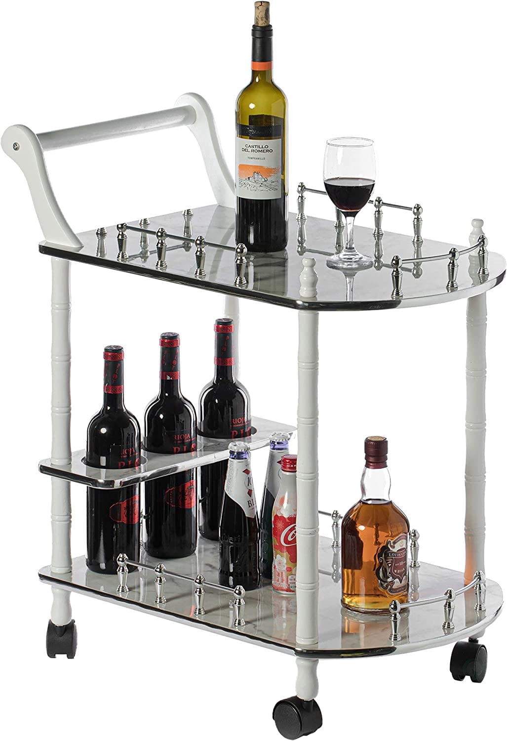 SASYXDC Serving Bar Cart Tea Trolley 2 Tier Shelves on Rolling Wheels ...