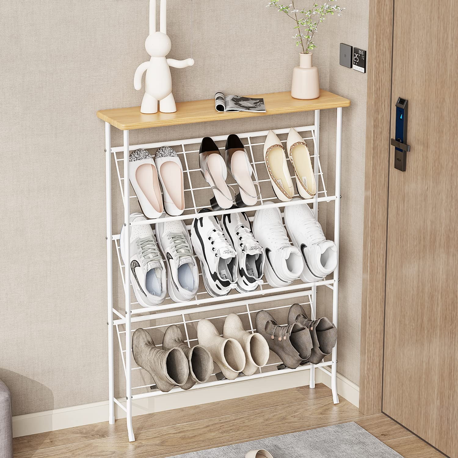 Narrow 4 Tier Metal Shoe Storage Shelf, Free Standing Shoe Racks, Space ...