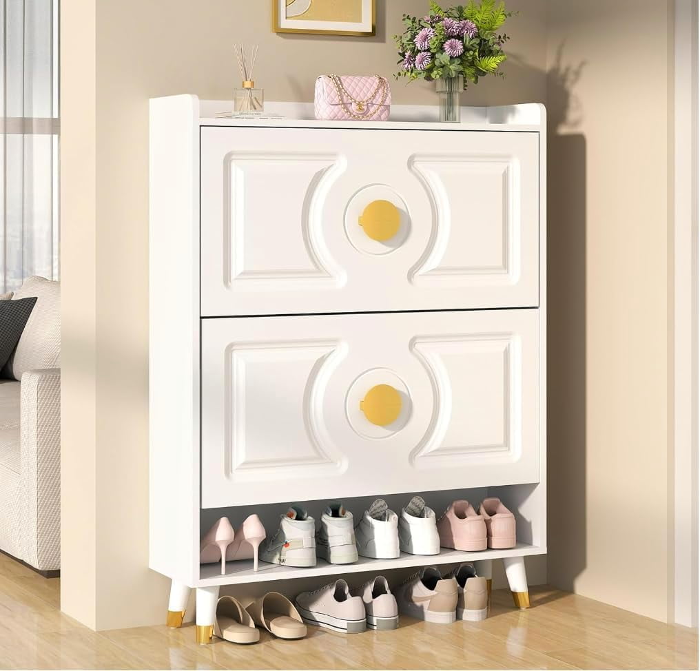 sasyxdc Shoe Storage Cabinet with 2 Flip Drawers FreeStanding Shoe ...