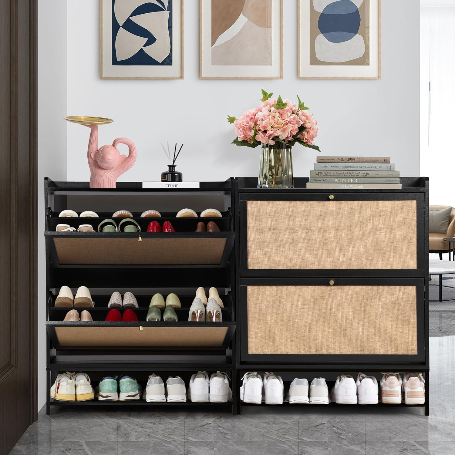 Shoe Storage Cabinet with 3 Flip Drawers and Blackboard Freestanding ...