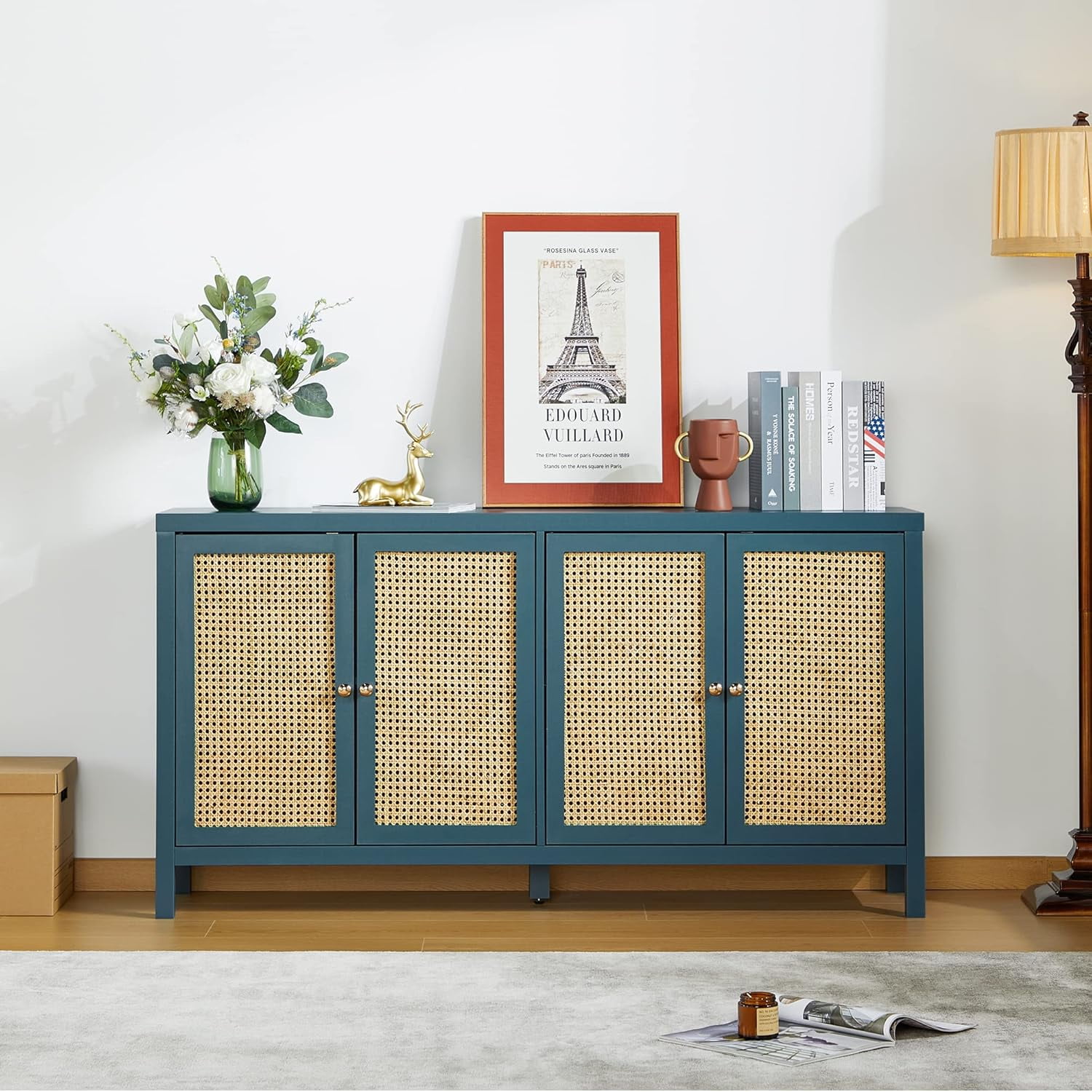 SASYXDC Sideboard Buffer Cabinet Accent Storage Cabinet with 4 Doors ...