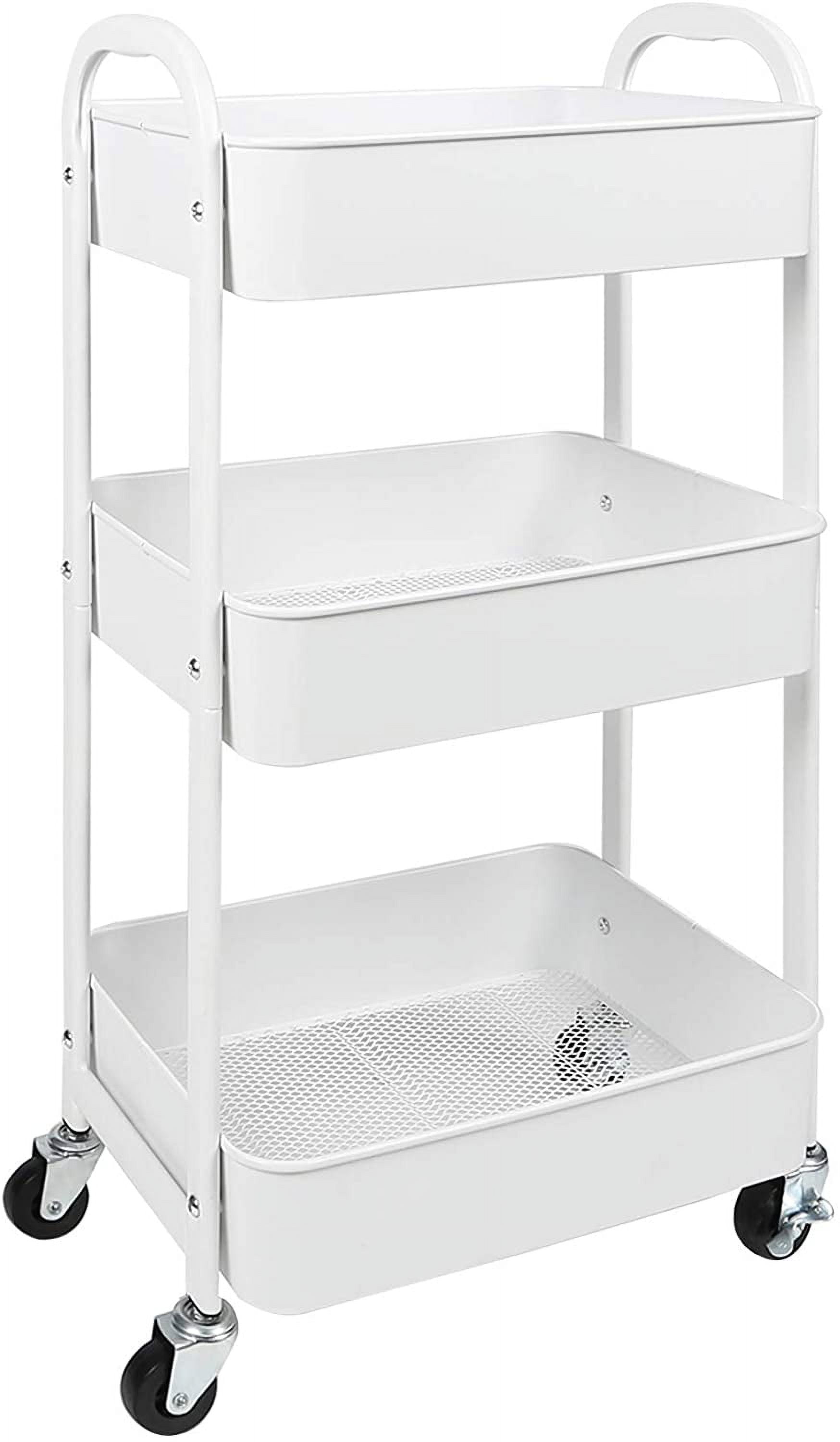 SASYXDC Slim 3-Tier Rolling Utility Cart Narrow Metal Bathroom Storage ...