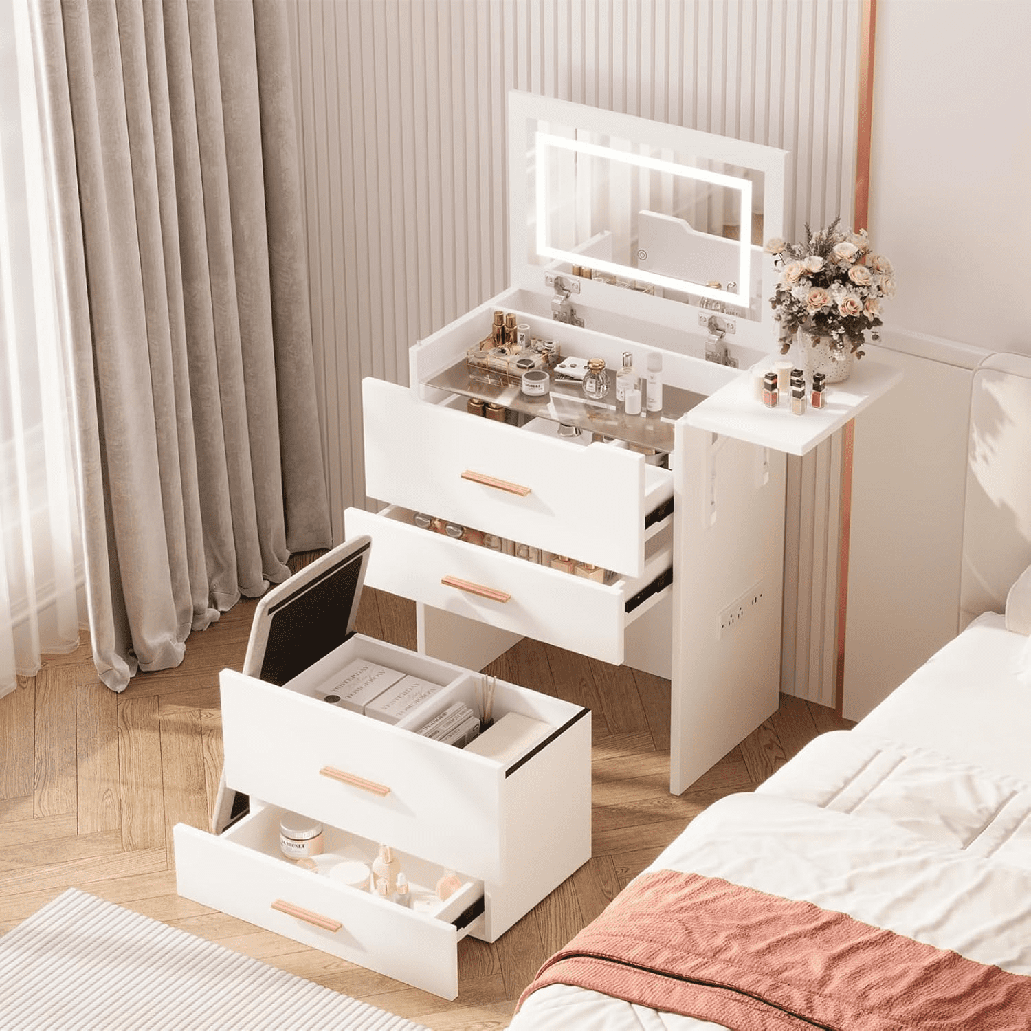 SASYXDC Small Vanity with Flip Top Mirror and Lights Compact Makeup ...