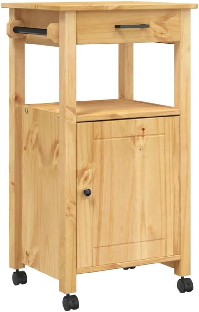 SASYXDC Solid Pine Wood Kitchen Trolley - White & Honey Wax Finish ...