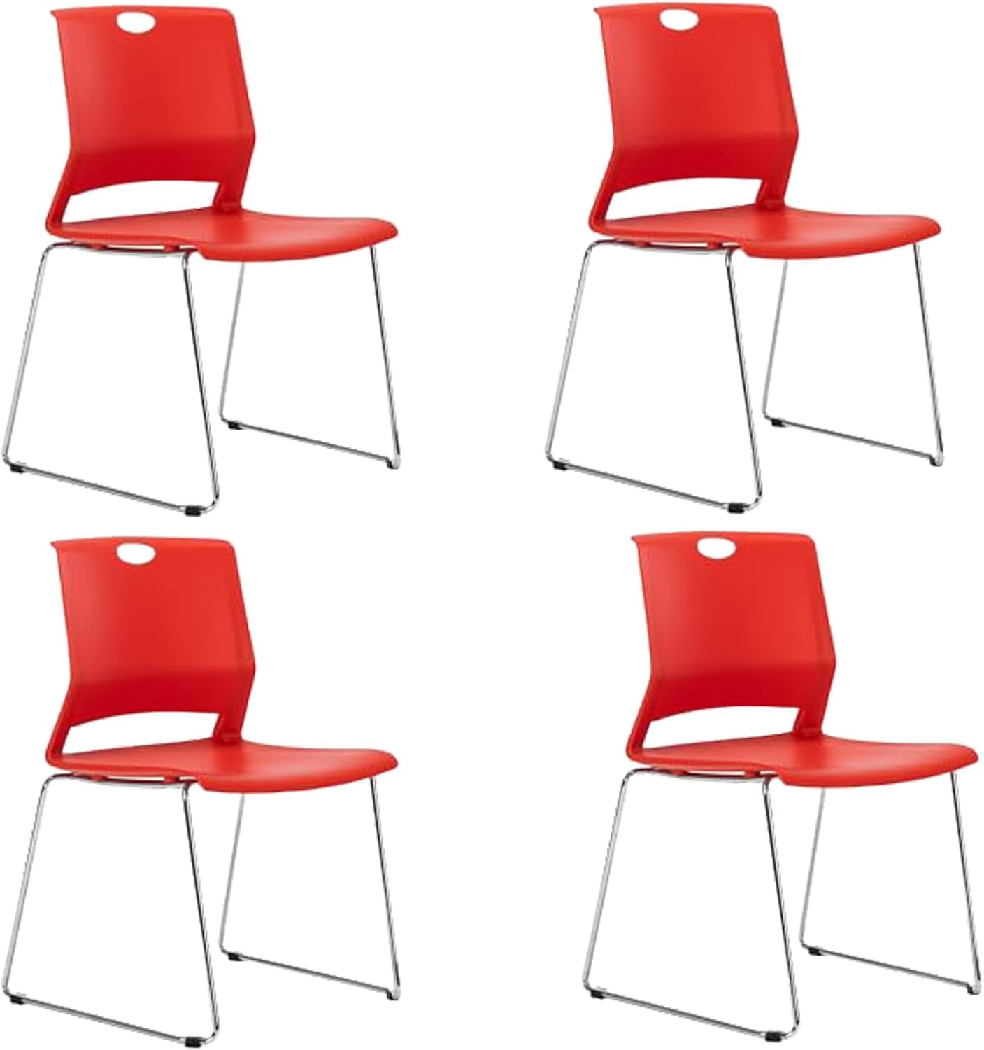 SASYXDC Stackable Plastic Chairs Red School Chairs with Wide Seat 4 Armless Chairs for Waiting ...