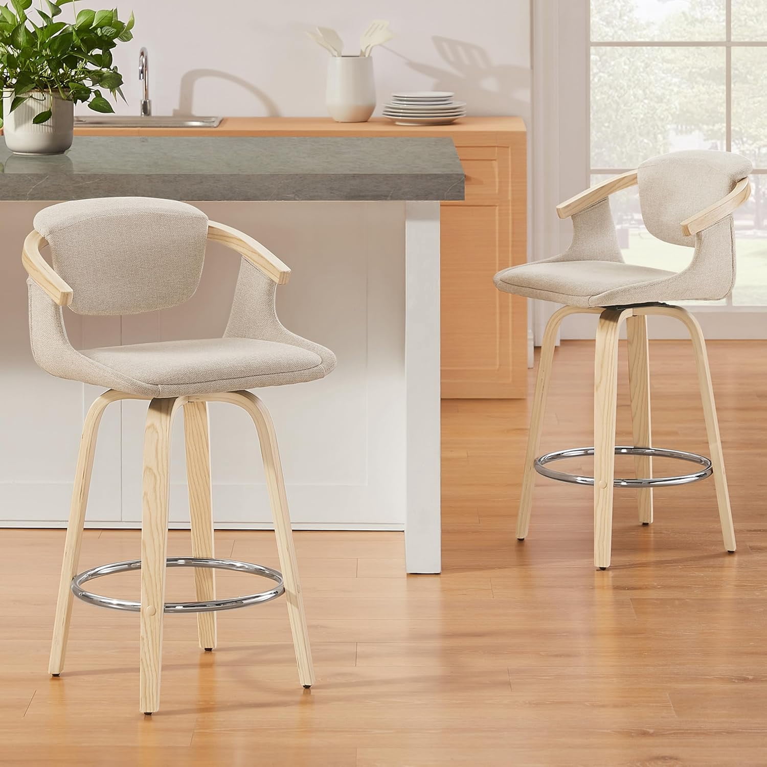 Swivel Bar Stools - Mid Century Counter Height Barstools Faux Leather ...