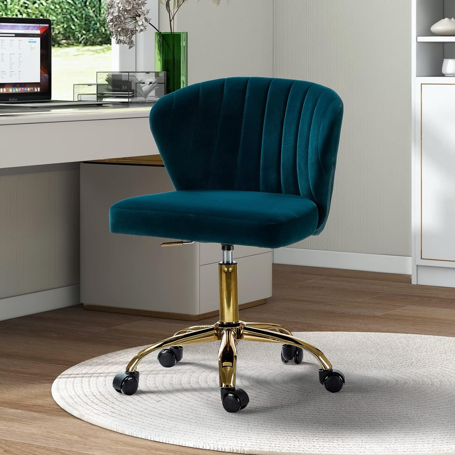 SASYXDC TINA'S Chairs with Wheels & Gold Base Velvet Cute Armless Chair ...