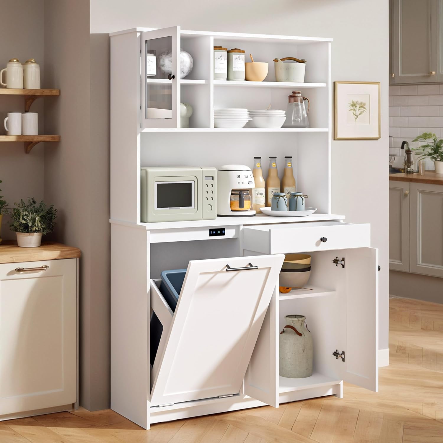 SASYXDC Tilt Out Trash Cabinet with Deodorisation Wooden Trash Can ...