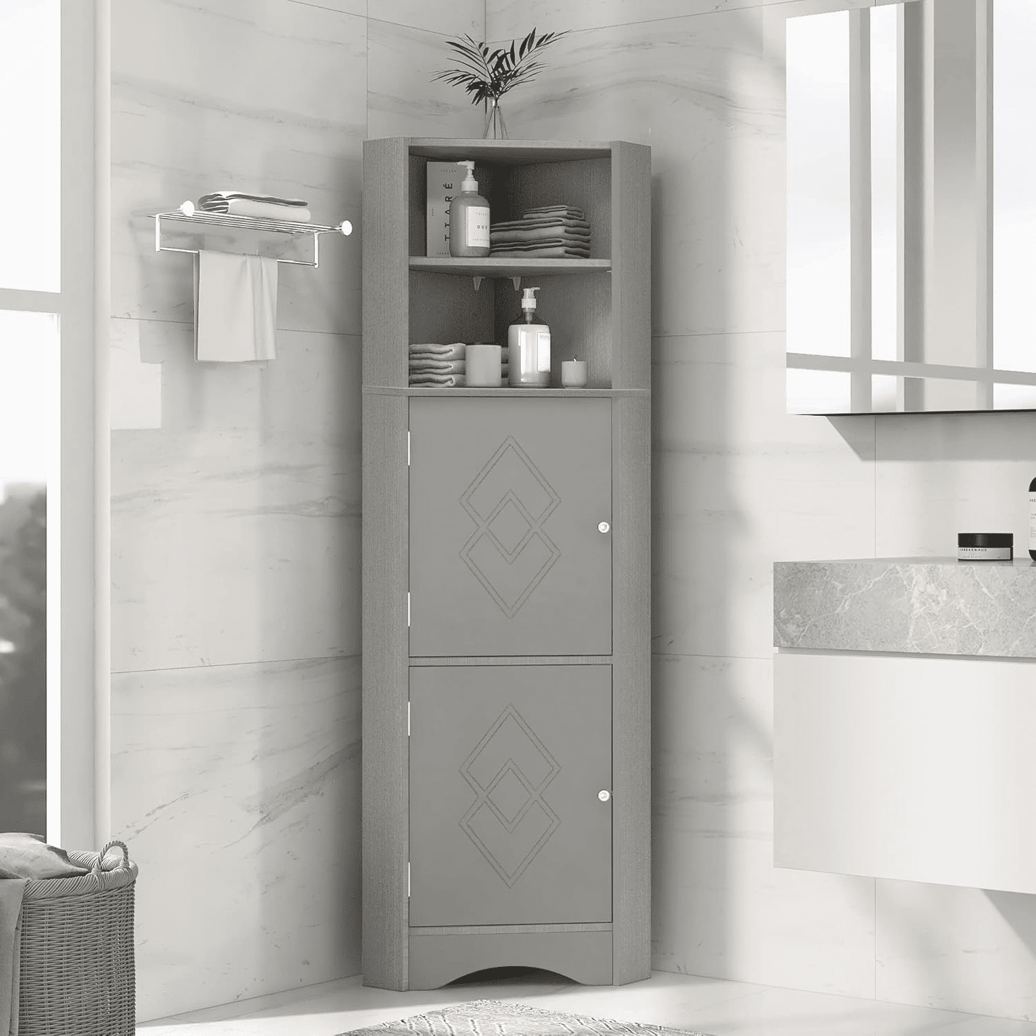 SASYXDC Triangle Tall Bathroom Storage Cabinet Freestanding Corner ...
