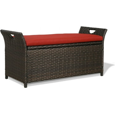 Outsunny Outdoor Wicker Storage Bench Deck Box, Comfortable Cushion ...