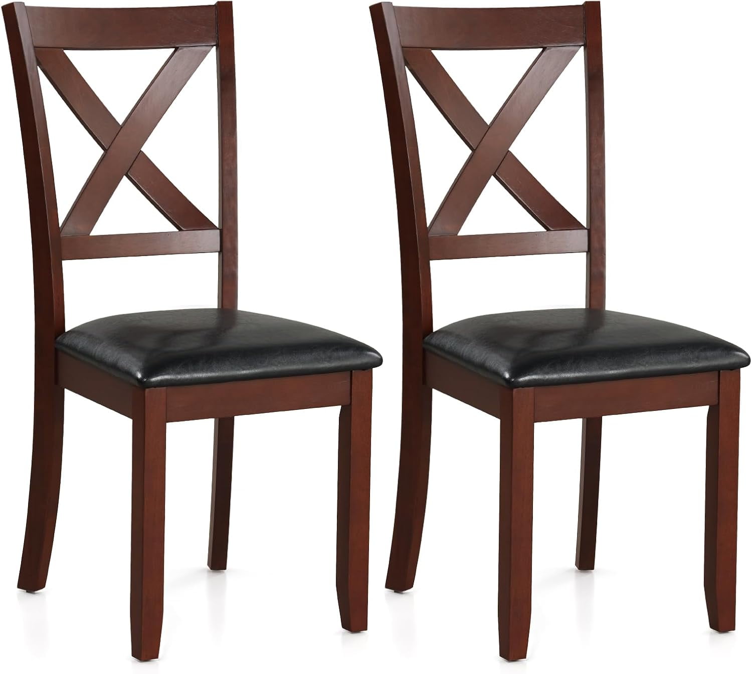 Wood Dining Chairs Set of 4 Faux Leather Upholstered Dining Chairs with ...