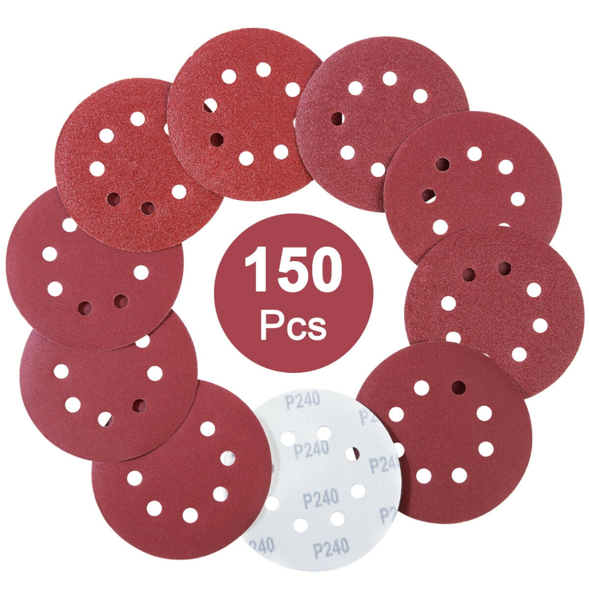 SATC 150PCS 5 inch Round Sanding Discs, 8-Hole, Assorted Grits, A/O ...
