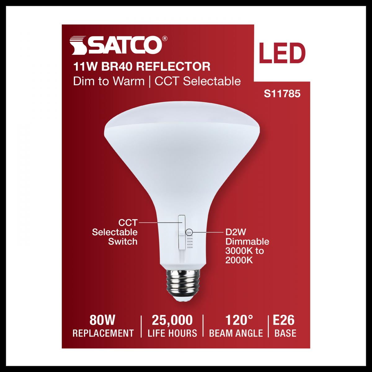 SATCO 11785 BR40 Reflector LED Light Bulb 11 Watt 120 Volt 5CCT Select ...