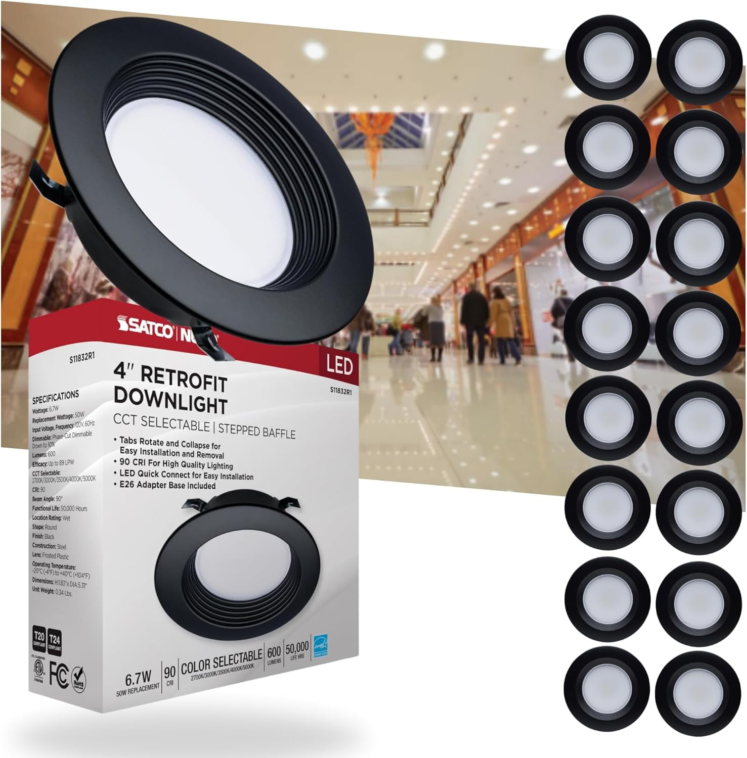 SATCO 16 Fixtures S11832R1, 6.7 Watt; Dimmable LED Downlight Retrofit ...
