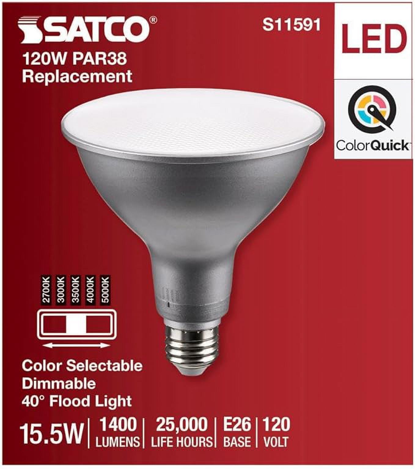 Satco - Accessory - 13.3W PAR38 CCT Selectable LED Medium Base 25 ...