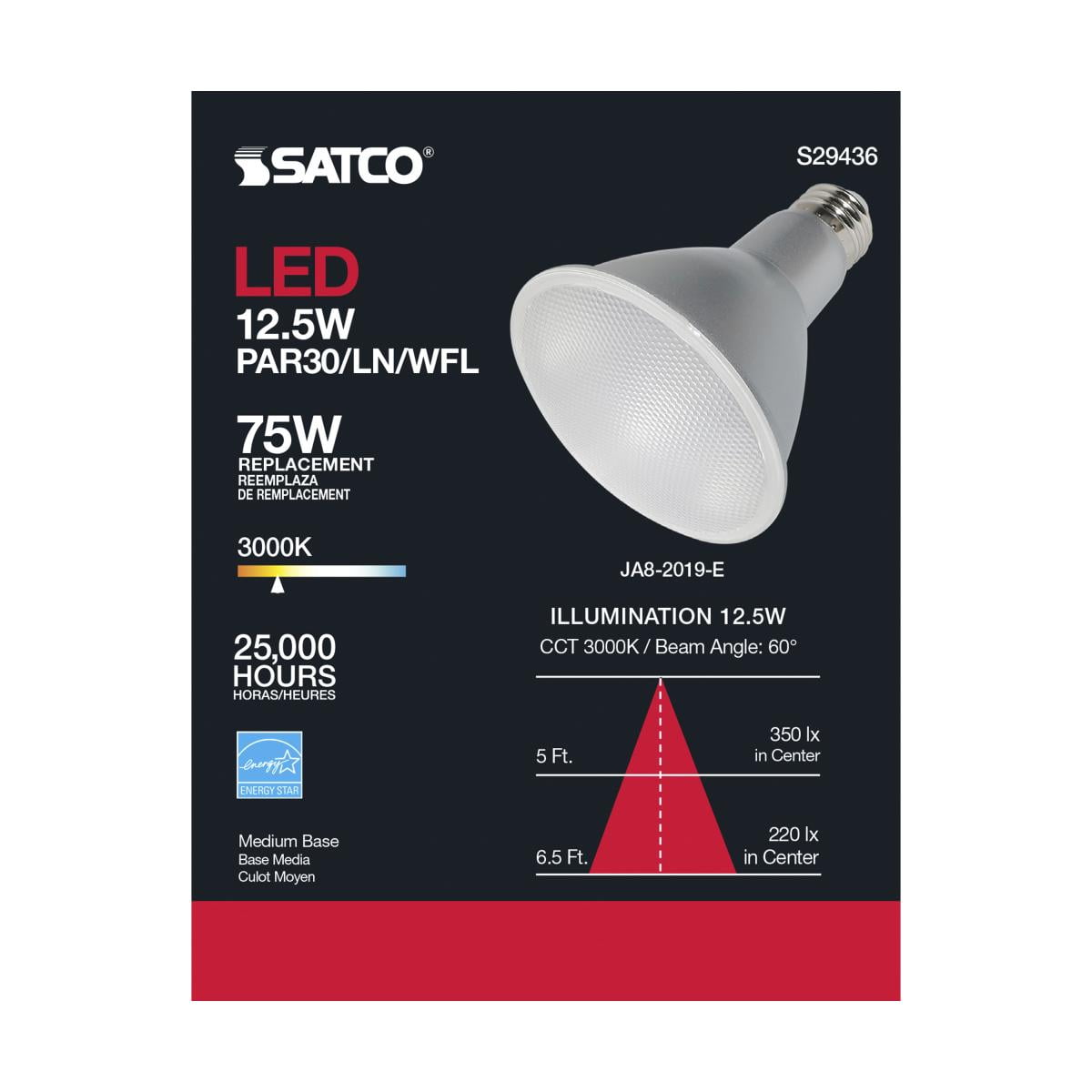 SATCO S29436 PAR30LN LED Bulb 12.5W 120V Medium Base 3000K Silver (1 ...