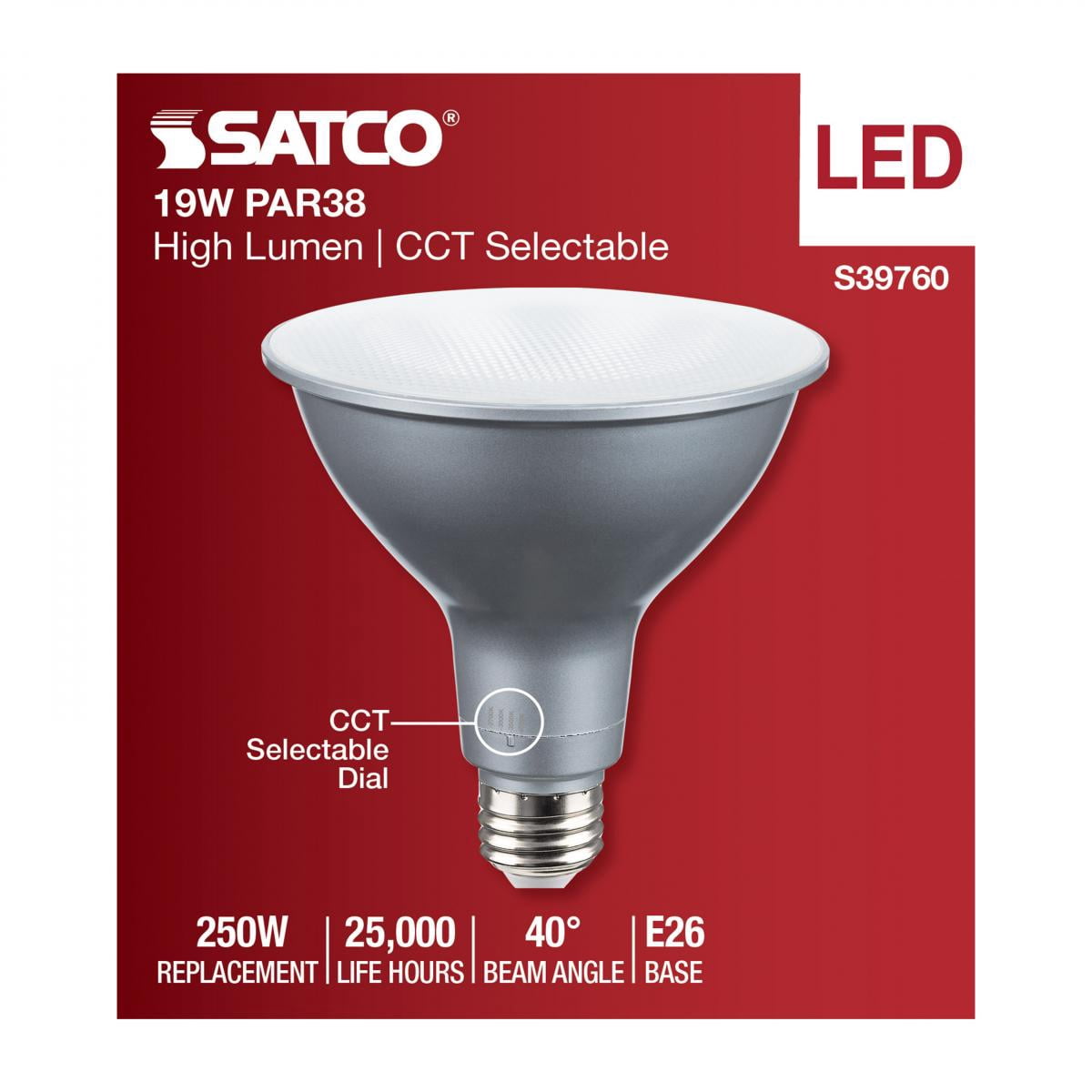 SATCO S39760 19W 120V PAR38 Reflector High Lumen LED Light Bulb CCT ...