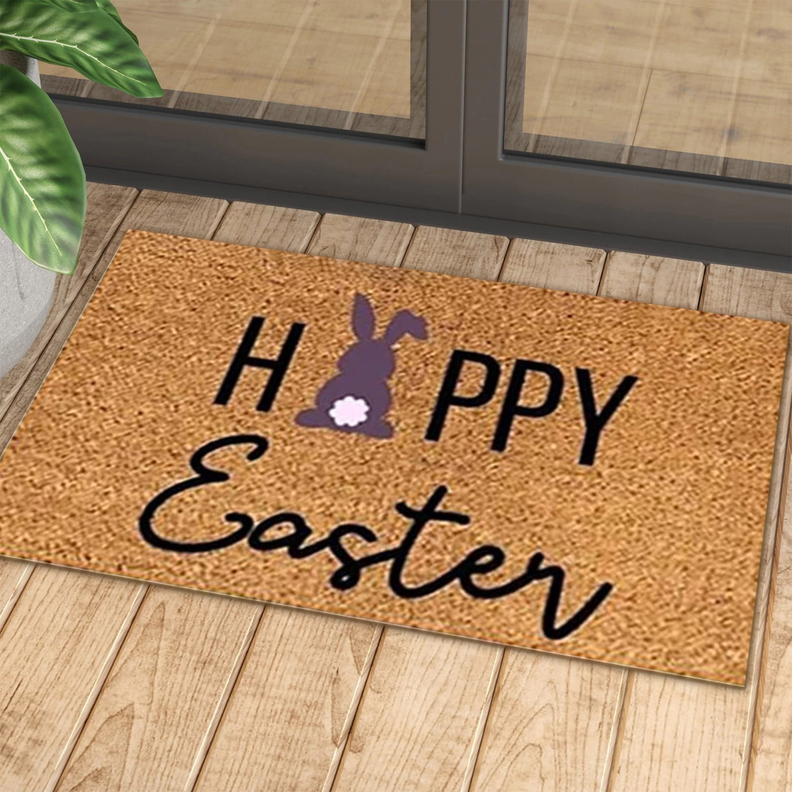 SATRINO Easter Doormat Bunny Easter Eggs Entrance Door Rug Black ...