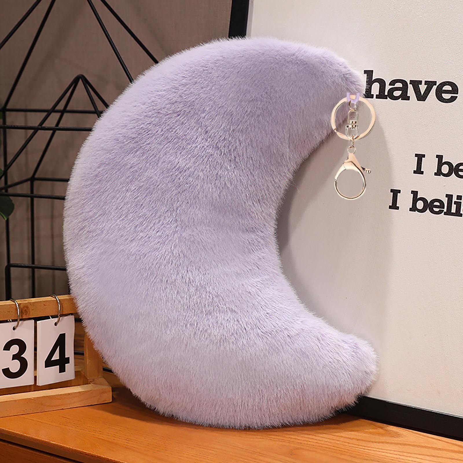 SATRINO Moon Shaped Pillow with Soft Faux Fur for Couch, Bed, Sofa ...