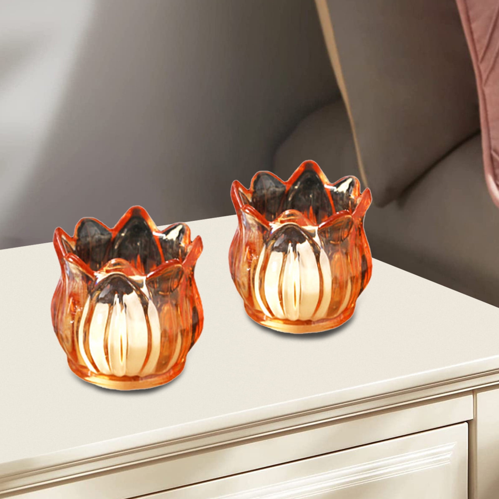 SATRINO Tulip Shaped Glass Candle Holder Spring Flower Tealight Candle ...