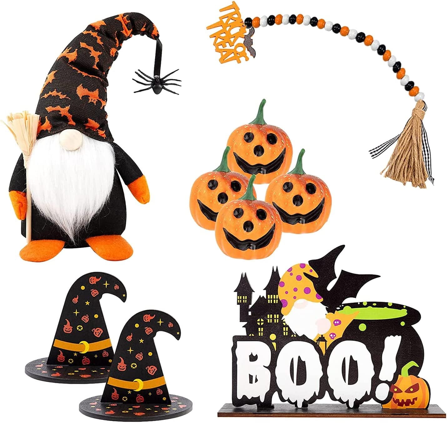 SATTULKE 9PCS Halloween Tiered Tray Decor Set, Gnomes Doll, Wooden Boo ...