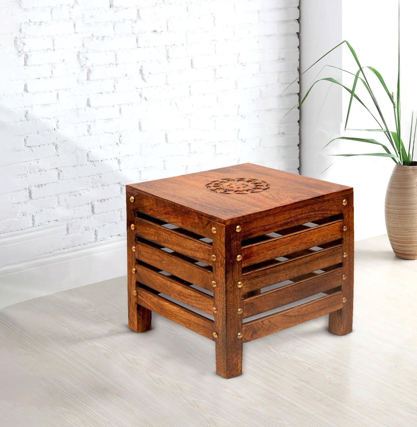 SATTVA Wooden Stools for Living Room Sitting Chair for Home Handcrafted ...