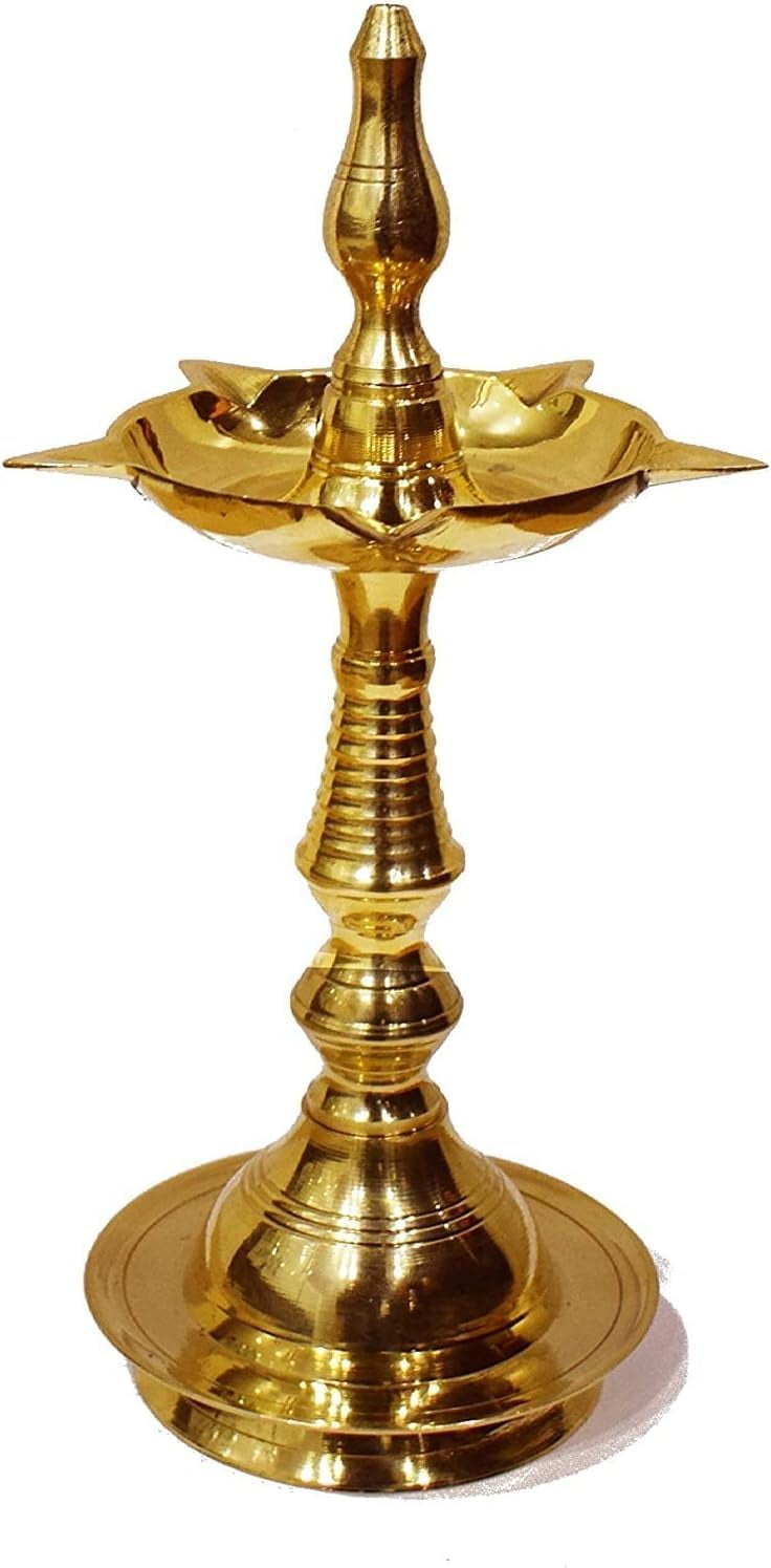 SATVIK 10 Inch Standing Brass Metal Kerala Samai Diwali Deepak for Puja ...
