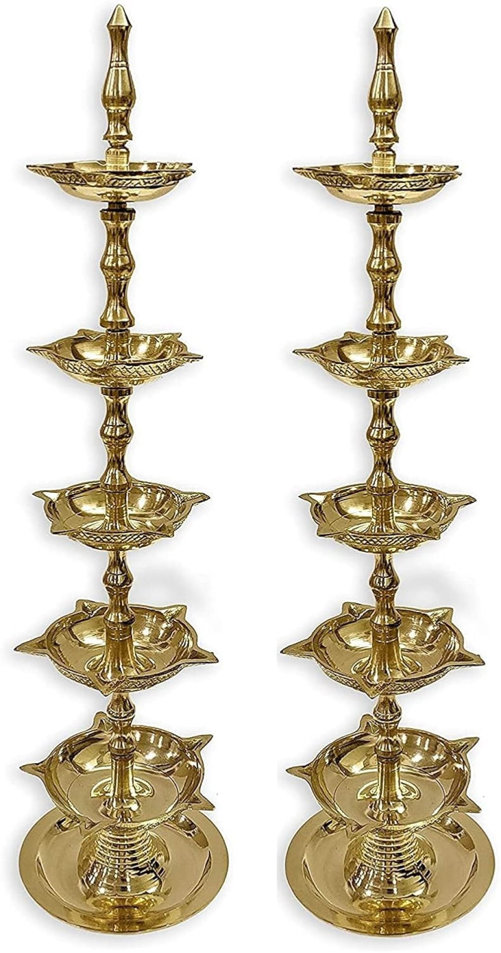 SATVIK 2 Pc Standing Brass Kerala Samai Diwali Deepak for Puja ...