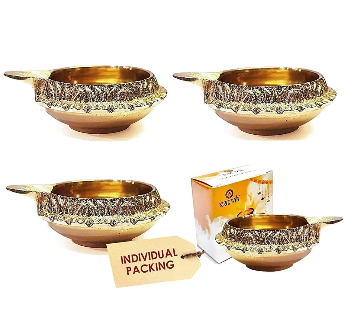 Satvik 6 pc Handmade Golden Engraved Kuber Diya Made of Virgin Brass ...