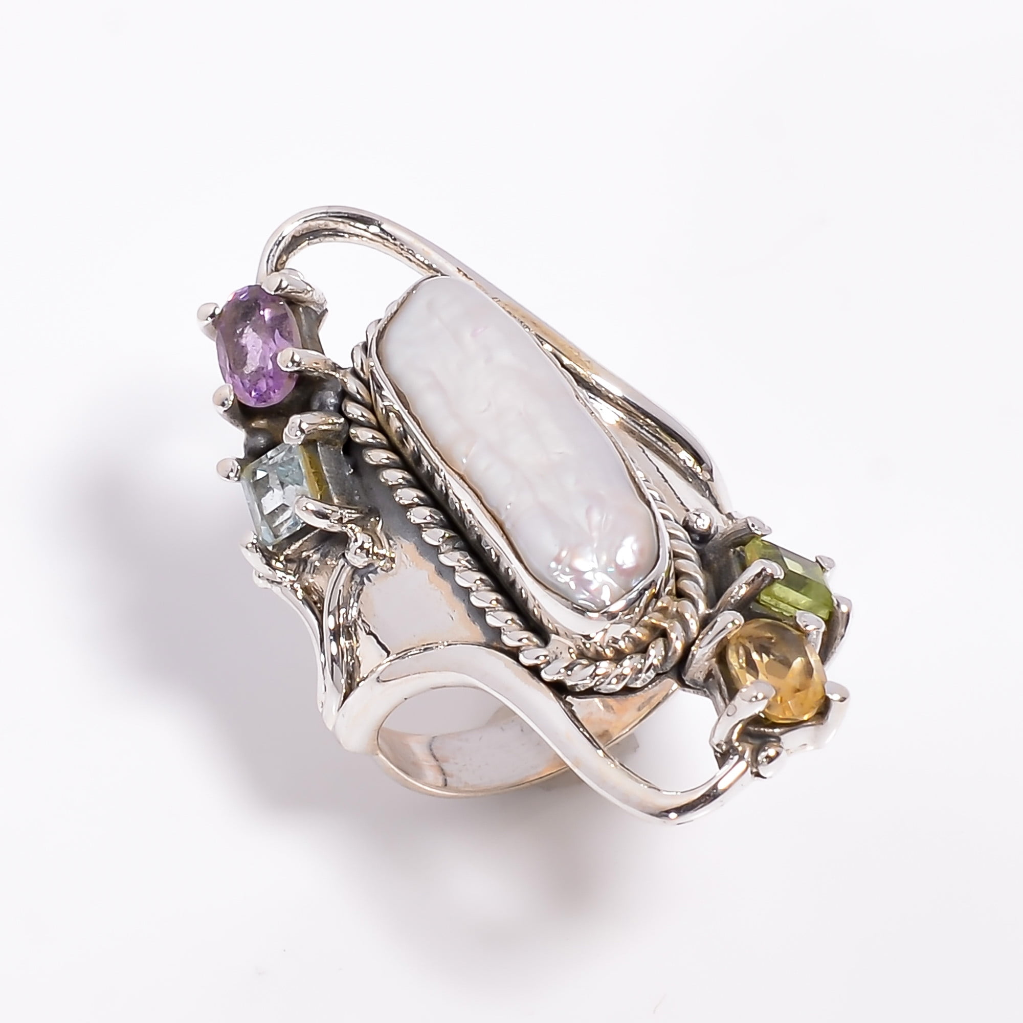 SATYAVIE JEWELLERY 925 Sterling Silver Rings, Handamde Silver Pearl ...