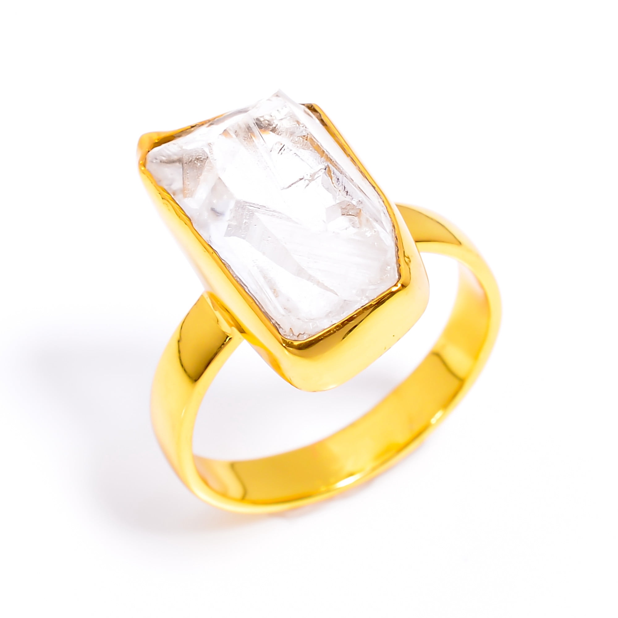 SATYAVIE JEWELLERY Natural Raw Crystal Gemstone Ring Size US 7.5 Brass ...