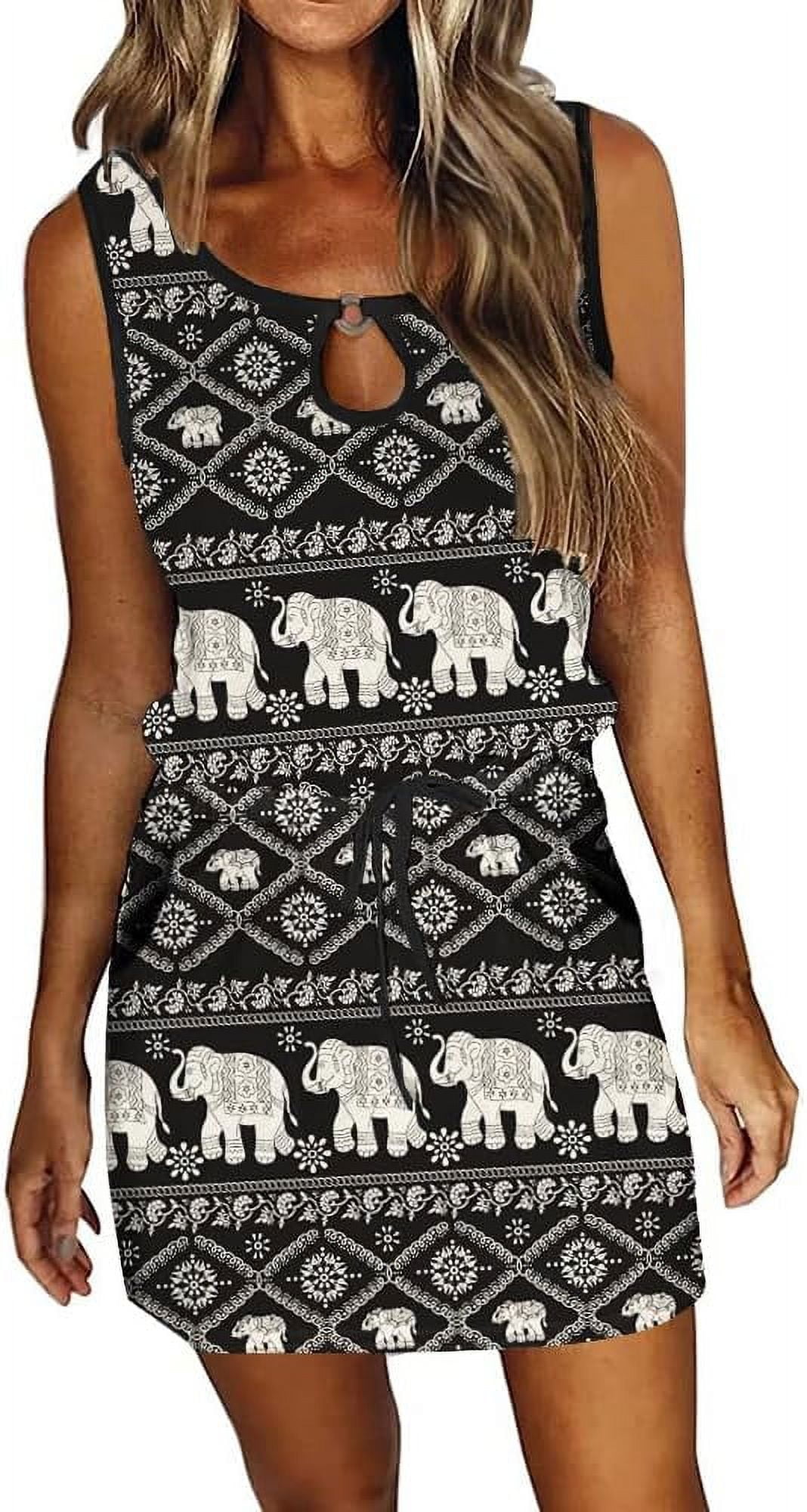 SAUKOLE Womens Summer Causal Loose Sleeveless Crew Neck Drawstring ...