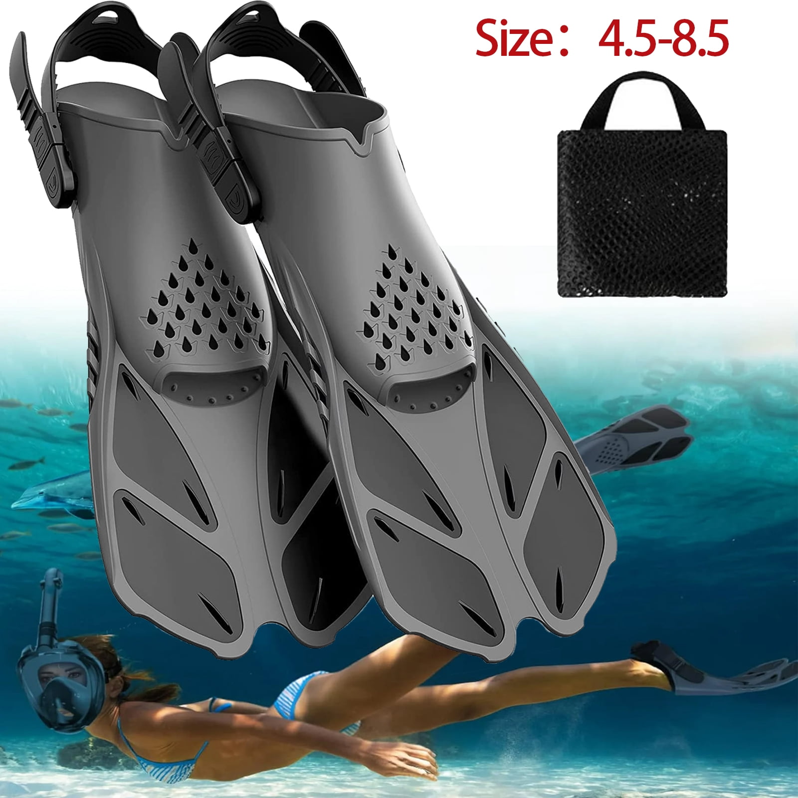 SAVALETOR Snorkel Fins Adjustable Buckles Open Heel Swim Flippers ...