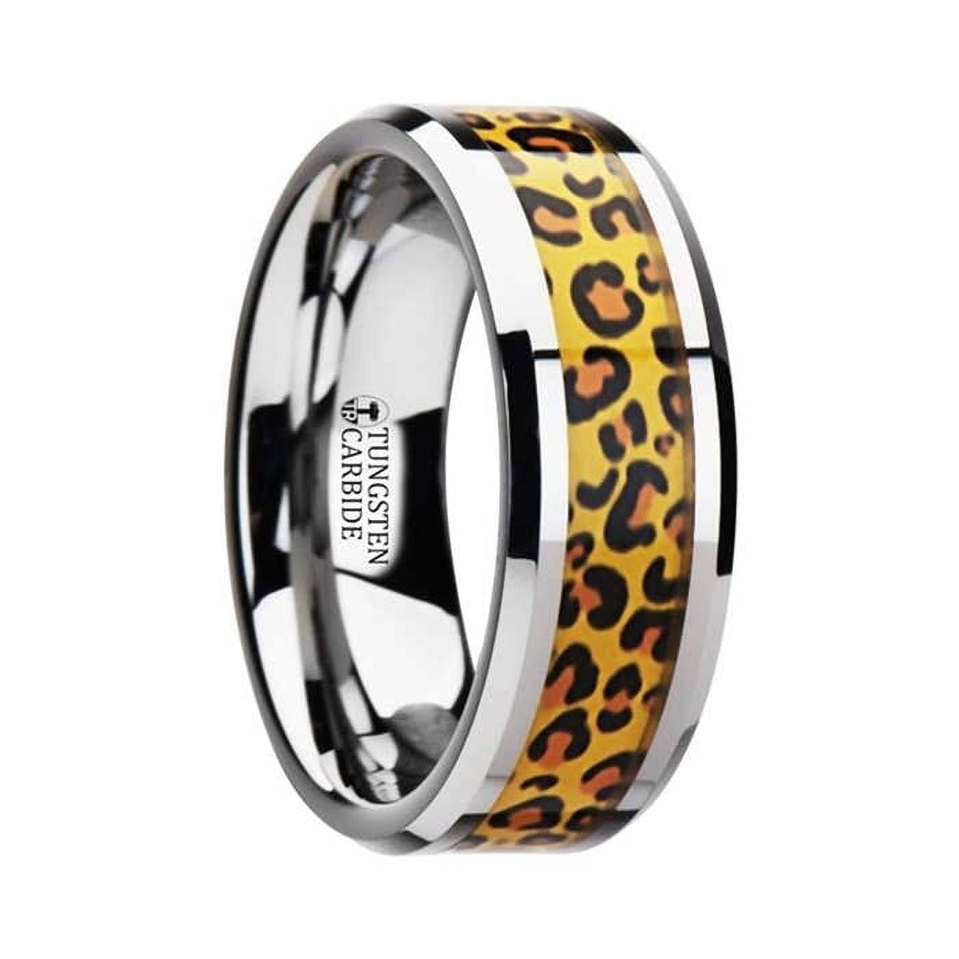 SAVANNAH Tungsten Wedding Ring with Cheetah Print Animal Design Inlay ...