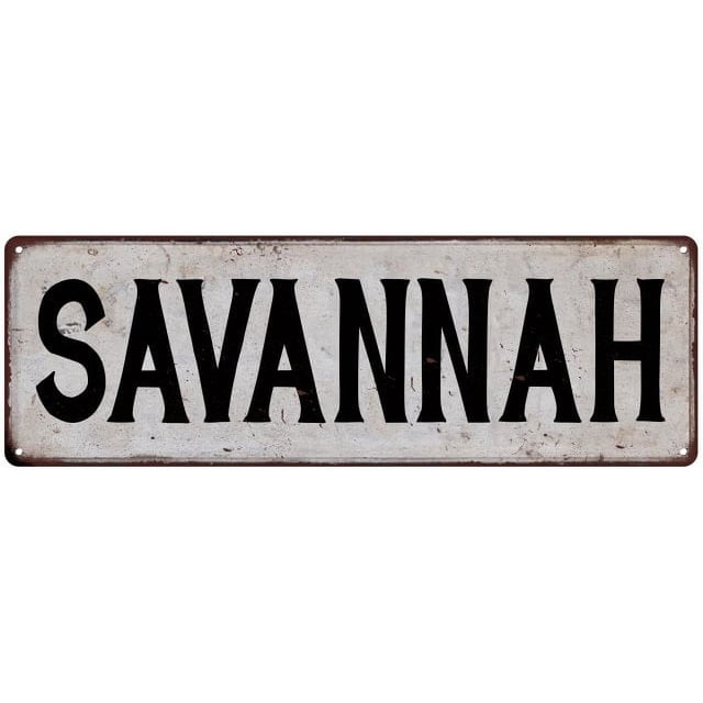 SAVANNAH Vintage Look Rustic Metal City State Sign 8 x 24 Matte Finish ...