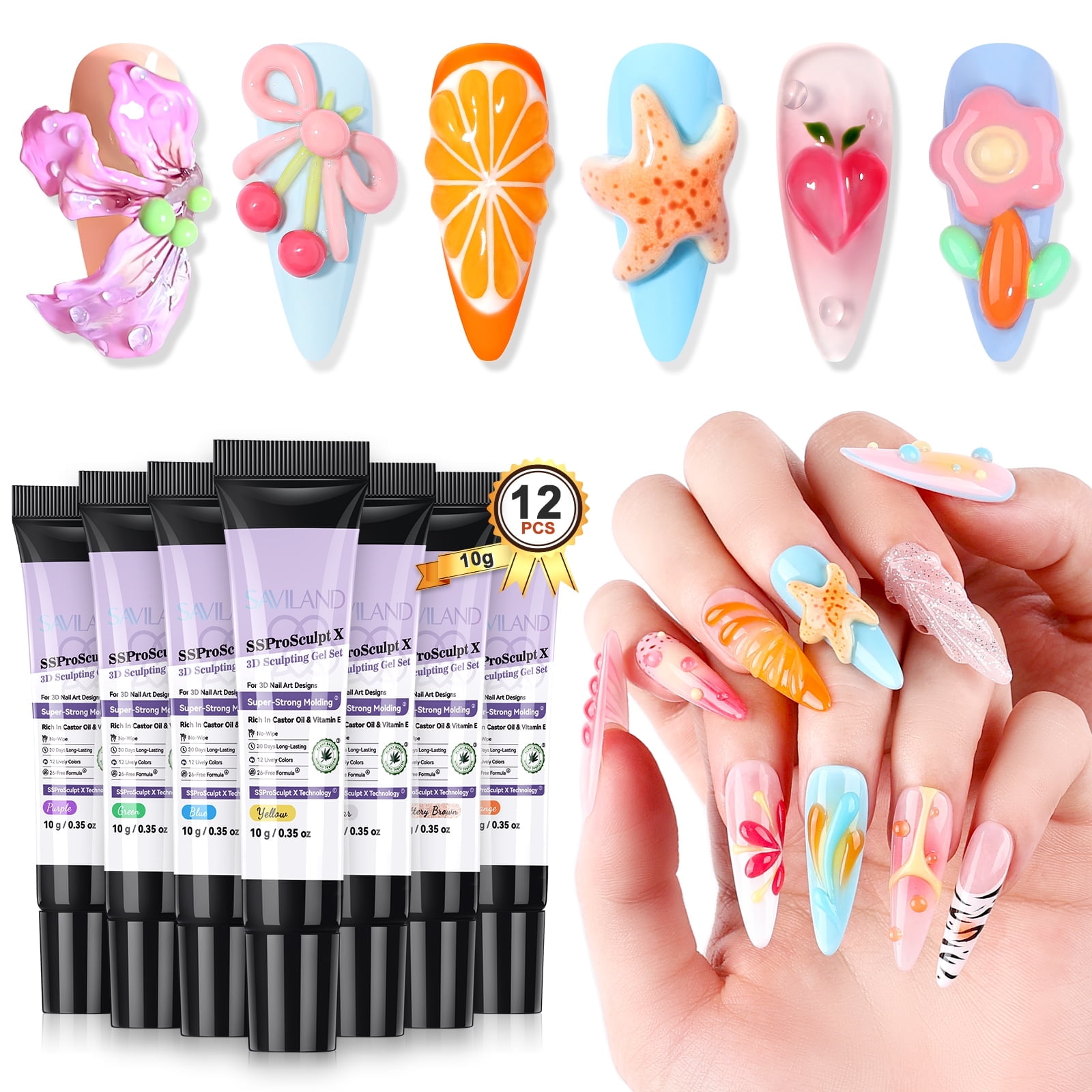 SAVILAND 3D Sculpting Gel Set: 12 Colors Super Strong Molding No Wipe ...