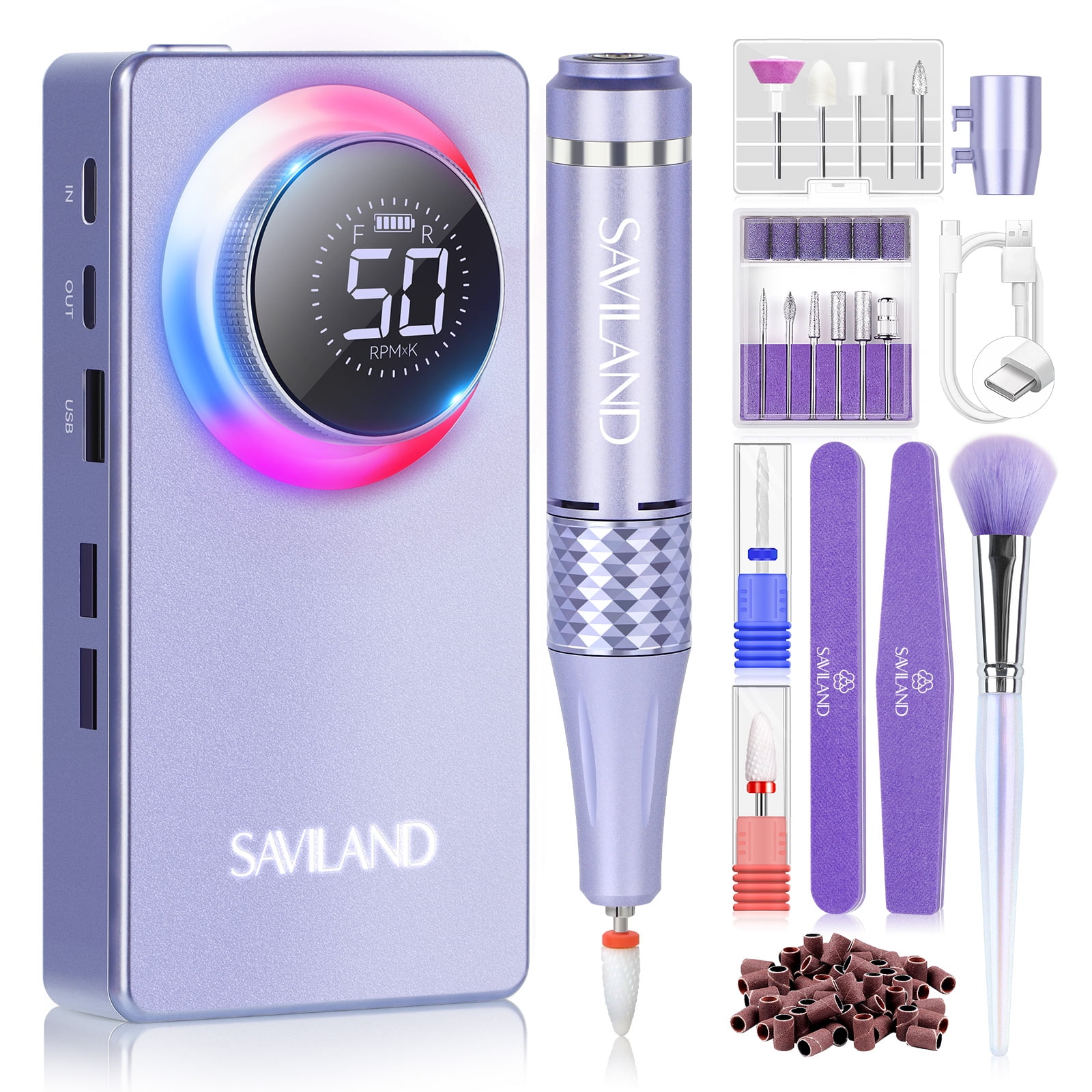SAVILAND 50,000 RPM Professional Nail Drill - Rechargeable Electric ...